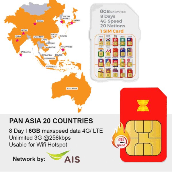 ASIA travel sim I 4G sim card I Buy in Phnom Penh and travel all Asia